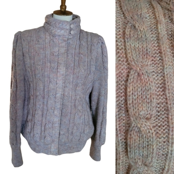 Vintage | Jackets & Coats | 8s Multicolor Cable Knit High Neck Sweater ...